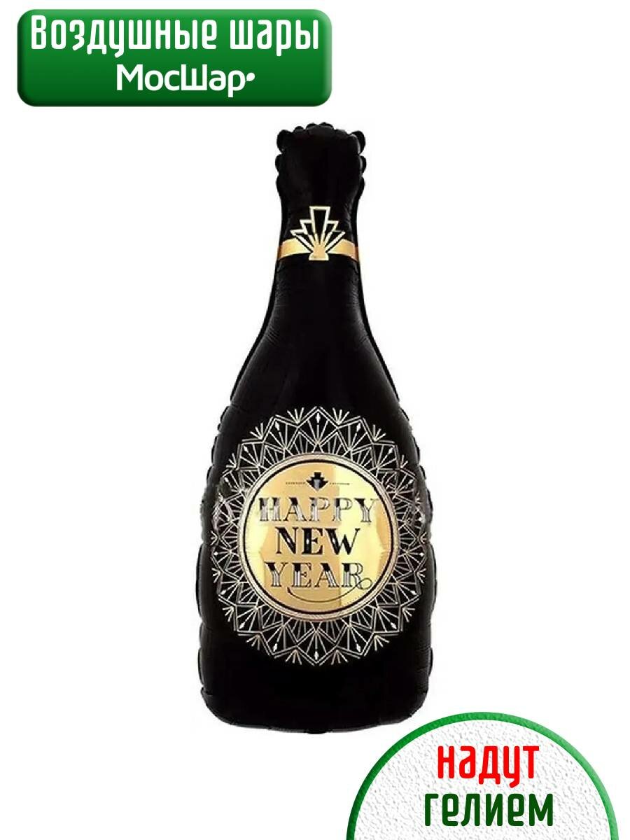 Воздушный фольгированный шар с гелием на новый год, бутылка шампанского 1шт 100см