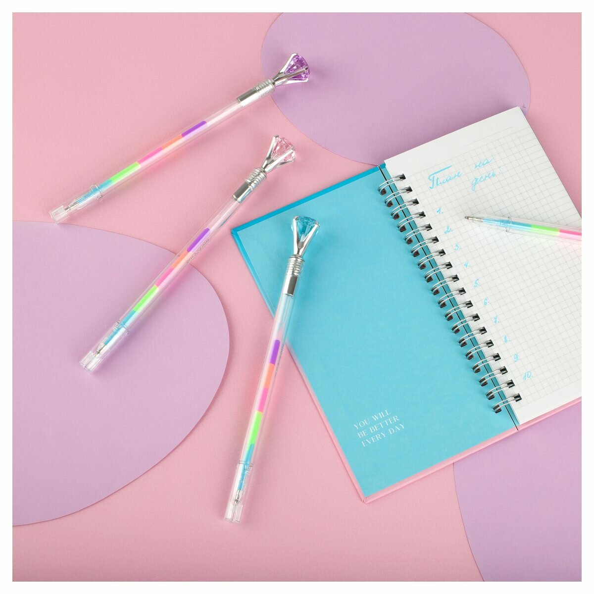 Ручка гелевая MESHU Diamonds (0.5мм, набор цветов, радужная) (MS_51321), 24шт.