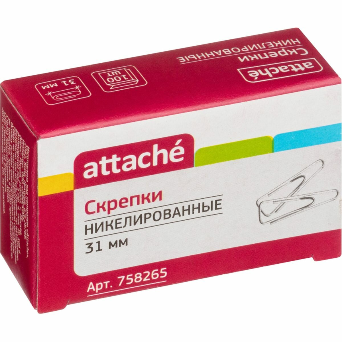 Скрепки Attache (31мм, металлические, треугольные, никелированные) 100шт, 10 уп.
