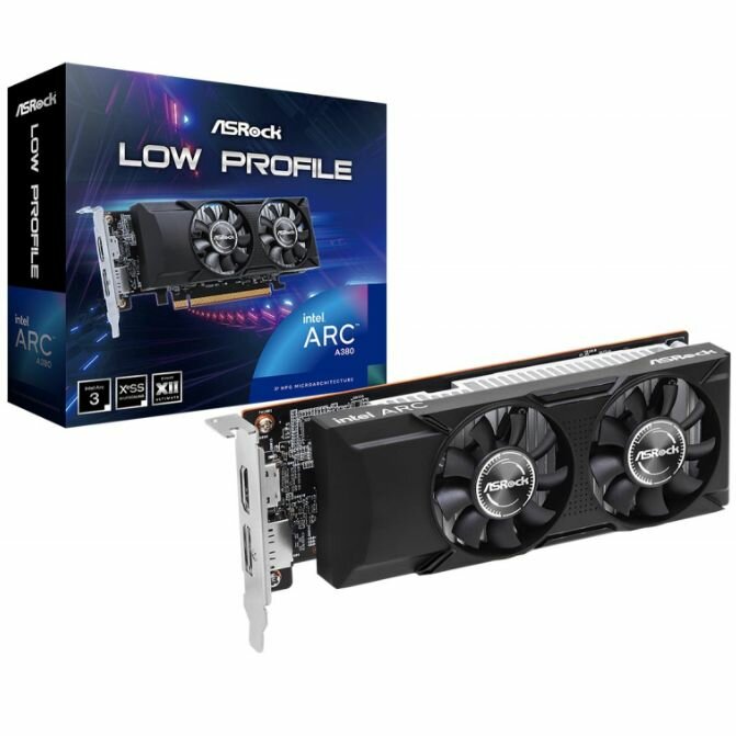 Видеокарта ASRock INTEL Arc A380 LP 6G (A380 LP 6G) - PCI-E 4.0 x16, 6 ГБ, GDDR6, 96 бит, DisplayPort, HDMI, GPU 2000 МГц