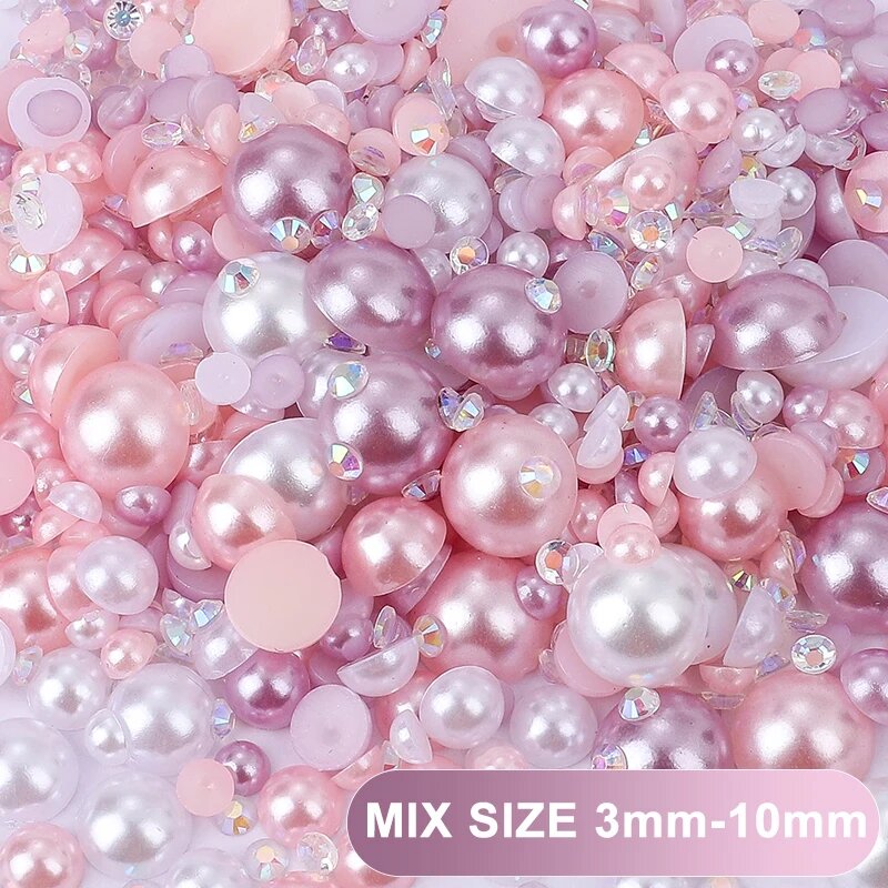 Розовый жемчуг для нейл-арта, 30г, Mix Size 3mm-10mm