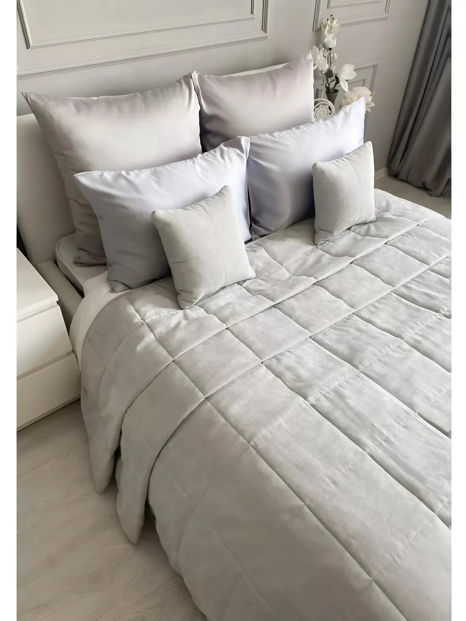 Покрывало на кровать стеганое 180х220 см канвас IRISHOME, IRISHOME, светло-серое