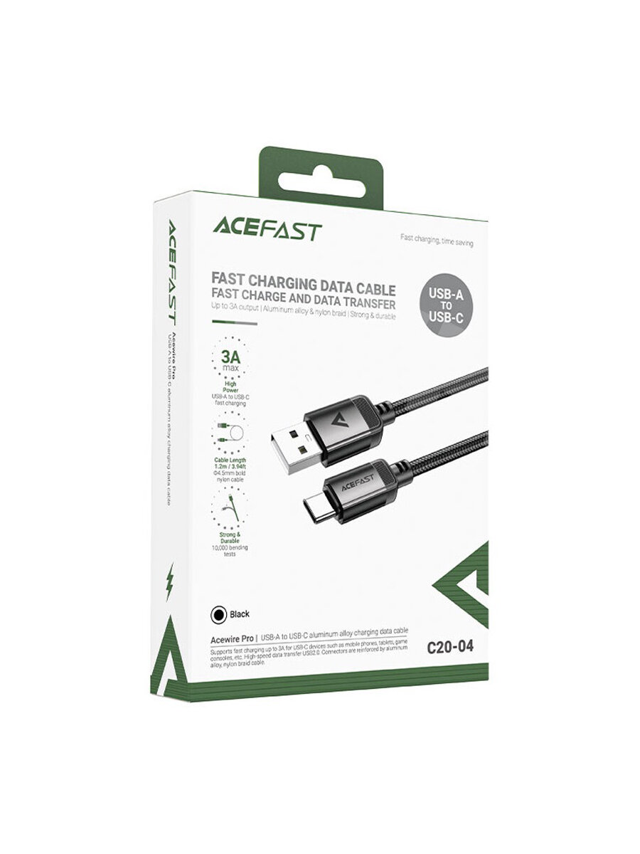 Дата-кабель USB универсальный Type-C Acefast C20-04 (3A, оплетка нейлон, 1.2 м) (черный)