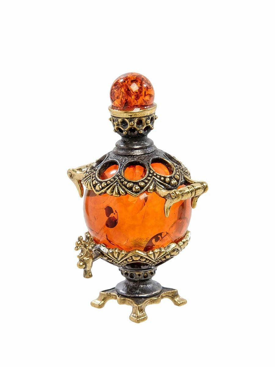Фигурка "Самовар расписной" (латунь, янтарь)