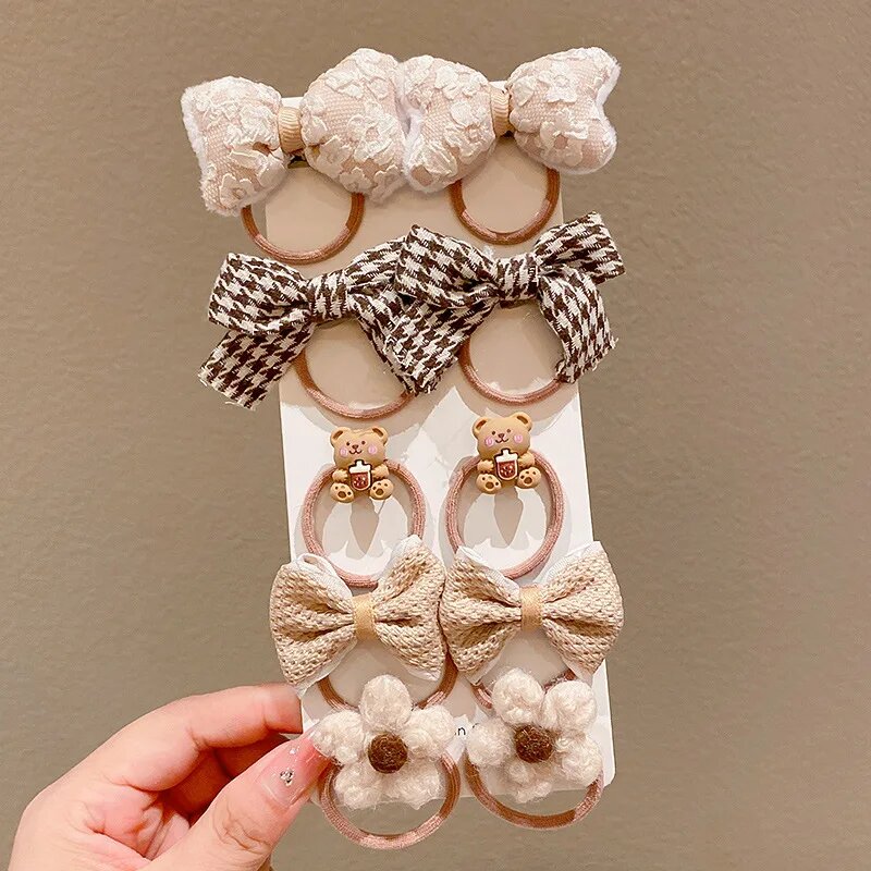 MOONBIFFY детские резинки для волос с цветами 10 шт. Бежевый, Style6