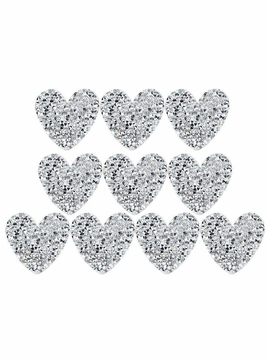 Серебряные аппликации из стразов в форме сердца 10 шт. 4 см Стразы для горячего тиснения Аксессуары для одежды