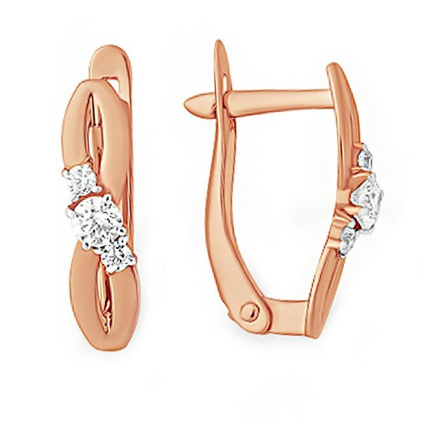 Серьги, красное золото, 585 проба, фианит