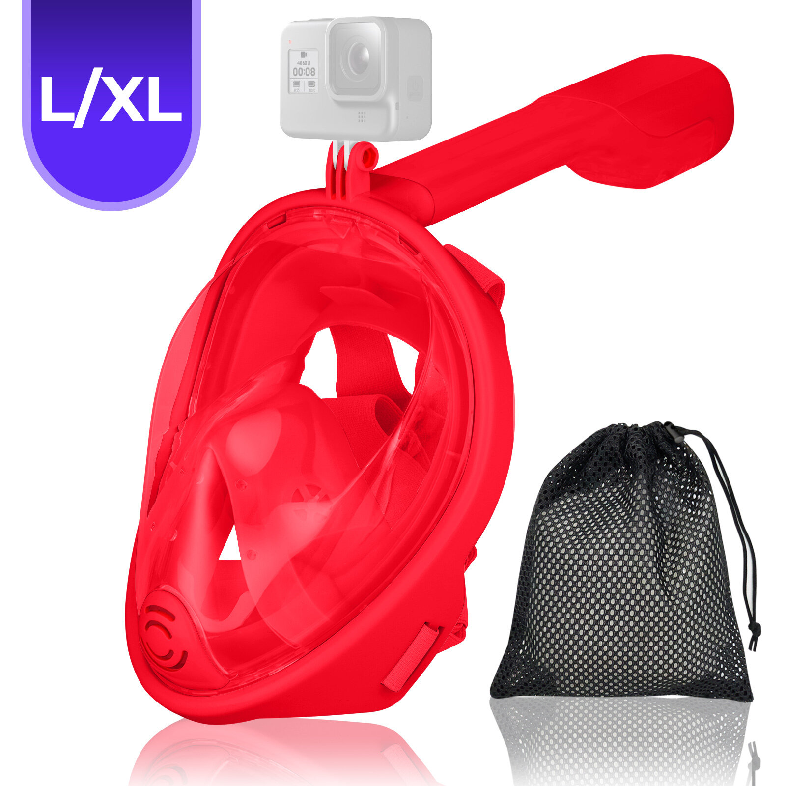Подводная маска для плавания Goodly, полнолицевая маска для снорклинга с креплением для экшн-камеры, размер L/XL, красный