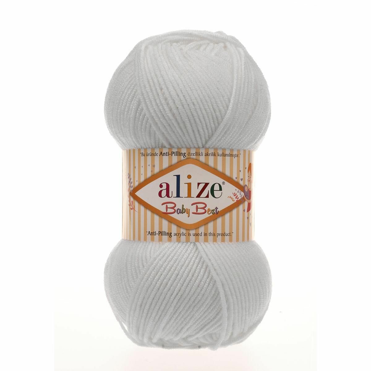 Пряжа ALIZE "Baby Best", 100 г 240 м, 10% бамбук, 90% акрил, с эффектом антипиллинг, 55 белый, 5 шт
