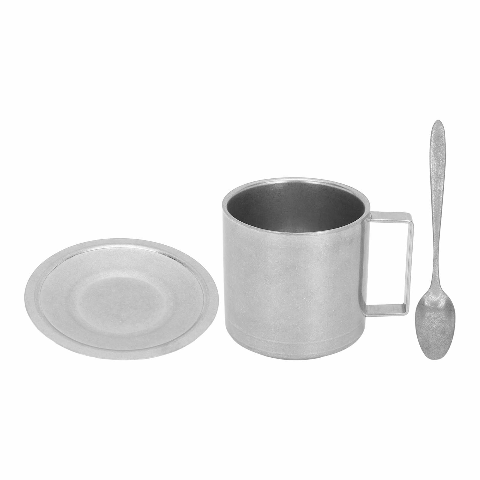 Изолированный набор кофейных чашек, двухслойная кофейная кружка из нержавеющей стали 304 с блюдцем и ложкой для дома, кемпинга, офиса, 280 мл