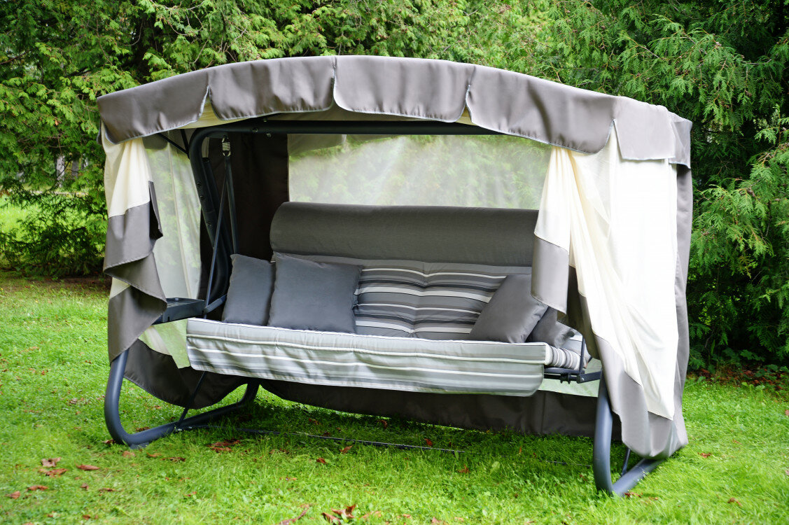 Качели садовые OLSA 4-х местные Александрия, серый, стальные трубы, 282 см