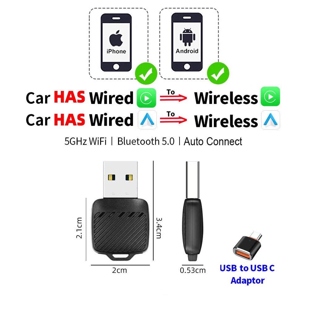 EKIY CarPlay Android Auto адаптер, EC03, проводной/беспроводной