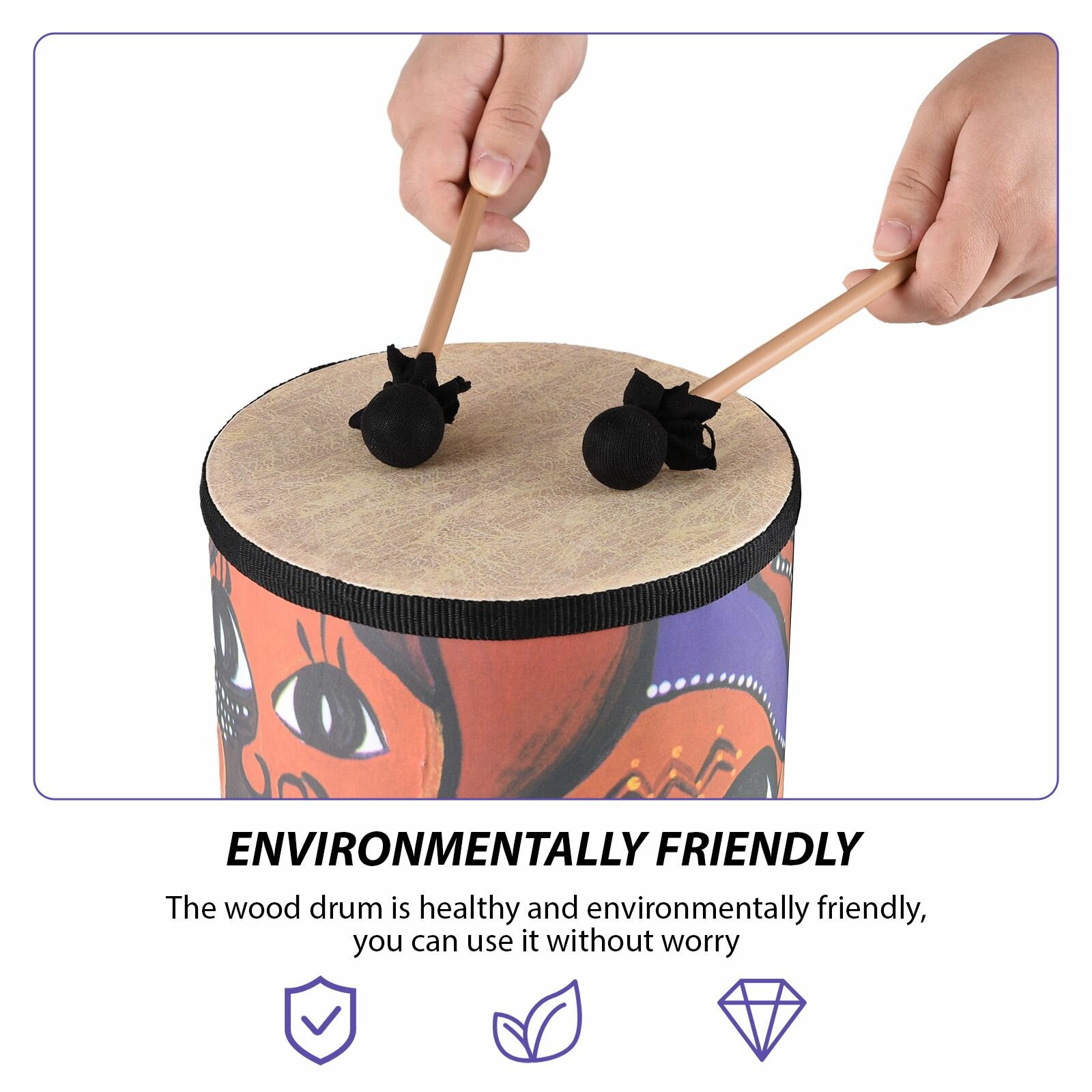 7-дюймовые барабаны Bongo, деревянный барабан, ручной ударный инструмент, координация рук и глаз, гладкие, без заусенцев, с двумя палочками и плечевым ремнем, праздничный подарок на день рождения