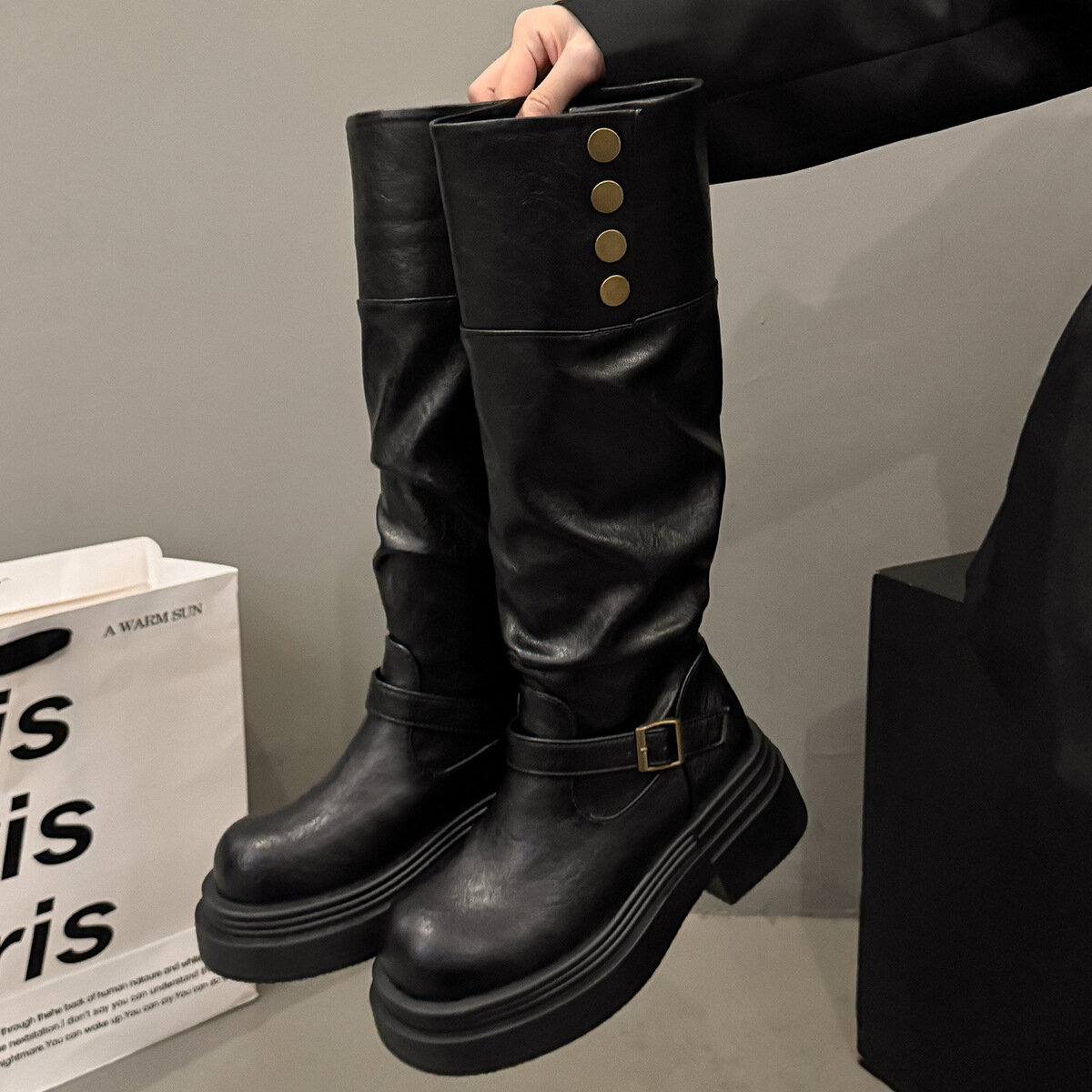 Коричневые сапоги на толстом каблуке и толстой подошве, новые женские узкие сапоги в ретро-британском стиле 2025 года, осенние и зимние рыцарские сапоги