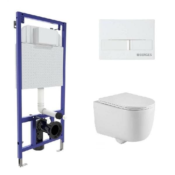 Комплект: инсталляция NOVUM525, кнопка L1 белая, унитаз Tornas Rimless 53см, сид. м/лифт 043429, BERGES