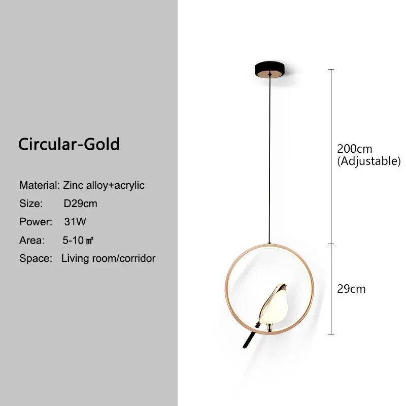 Светодиодные подвесные светильники с птицами для спальни, гостиной, внутреннее освещение для дома, люстра, подвесные светильники для коридора, прохода AC85-265V, Circular-Gold, Warm White