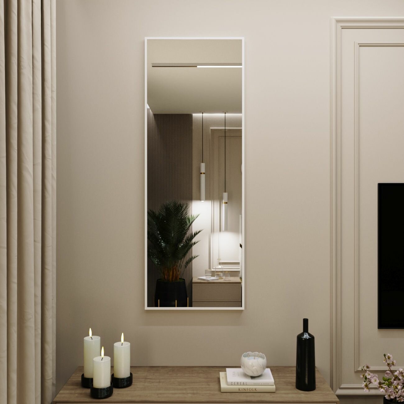 Зеркало настенное 120х50 см. BLX MIRROR в ванную в алюминиевой раме, Белое