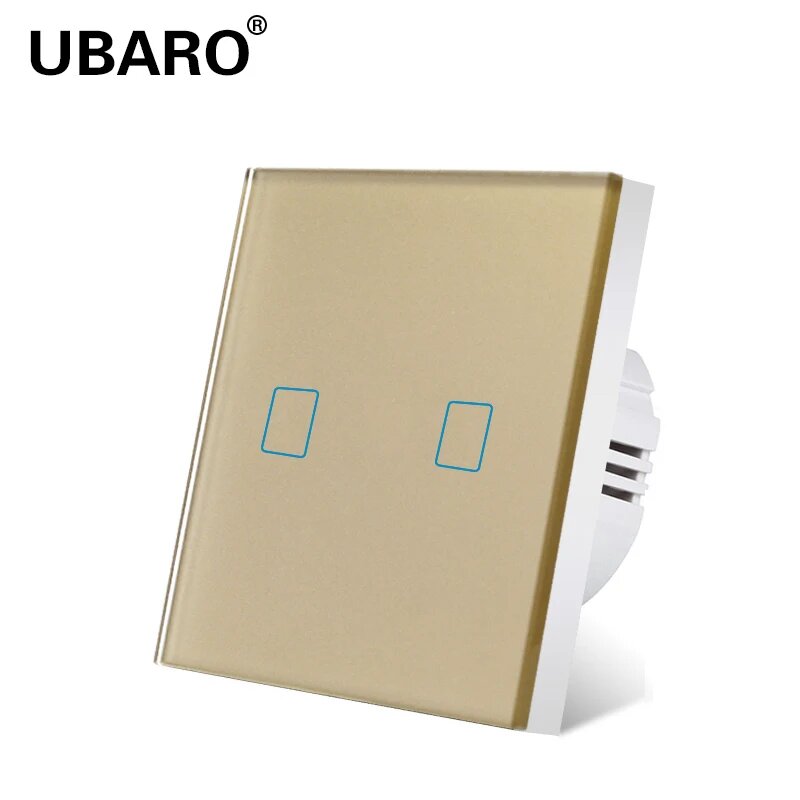 Выключатель UBARO для розеток ЕС/Великобритании, стеклянная панель, настенный сенсорный выключатель, электрический датчик, телефон с индикатором, 1 клавиша, 1 канал, переключатель 220 В, ZS-JW002D