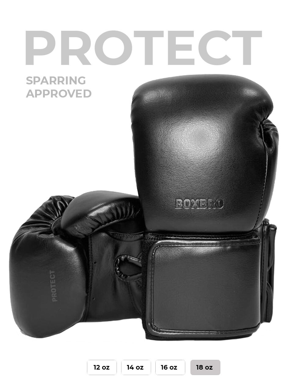 Перчатки боксерские BOXBRO protect черные 18 унций