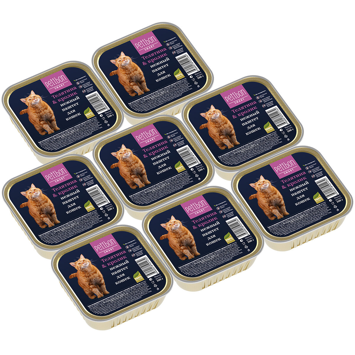 Корм влажный Petibon Smart для кошек паштет, телятина кролик, 100 г х 8 шт