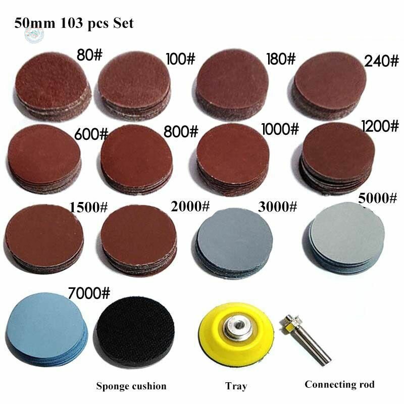Набор флокированной наждачной бумаги 50 мм, 103 шт, универсальные круги для шлифмашинки, многоразовые диски для полировки и шлифования, совместим с GWG12V-50S