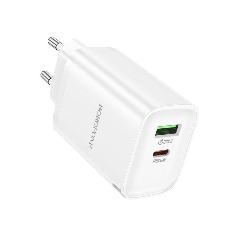 Блок питания Borofone BA87A Flare star USB/TypeC PD 65W, QC3.0 (быстр. зарядка), белый, BOROFONE