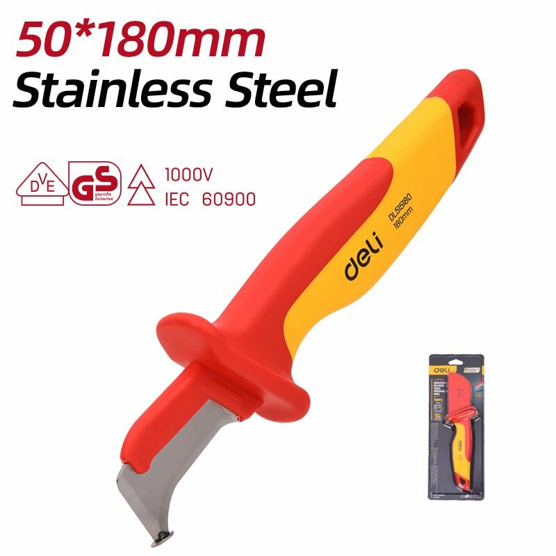 Нож электрика диэлектрический изогнутый с "пяткой" Deli DL515180