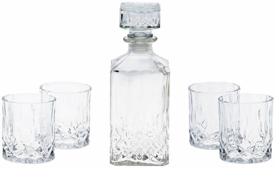 Набор для виски стеклянный, графин (900 мл) и 4 стакана, прозрачный, Koopman International