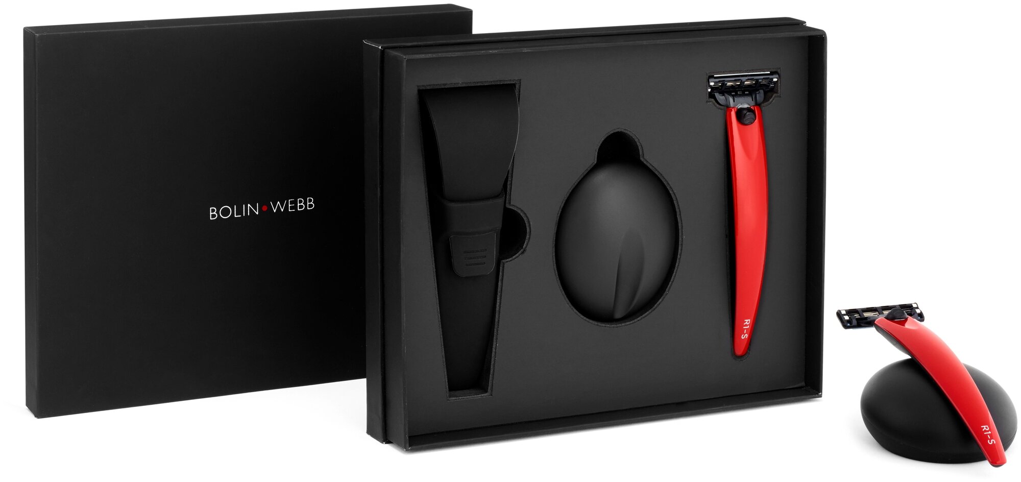 Набор Bolin Webb R1, бритва R1-S красная, подставка R1 черная, дорожный чехол