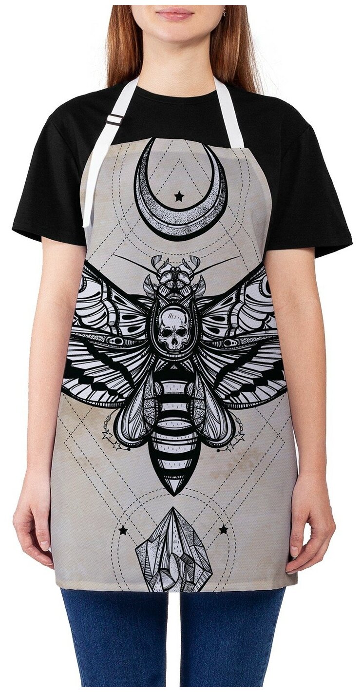 Фартук для кухни тканевый "Лунная бабочка с черепом" / водоотталкивающий, универсальный размер , JoyArty