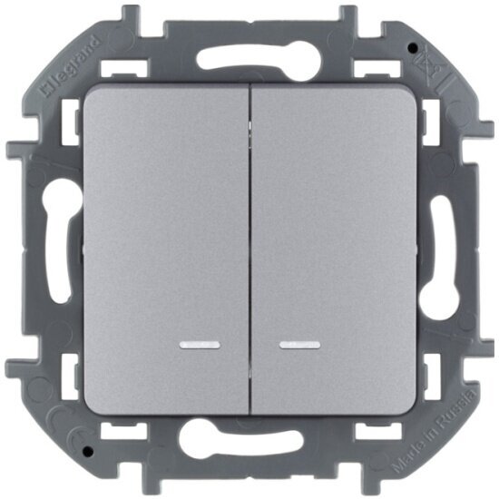 Выключатель Legrand INSPIRIA двухклавишный с подсветкой/индикацией, 10 AX - 250 В, алюминий, 673632