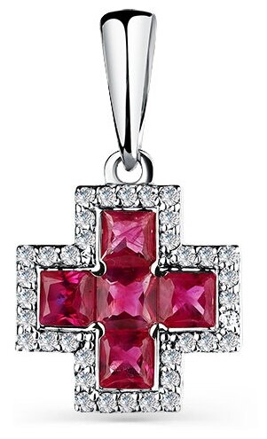 Подвеска, белое золото, 585 проба, бриллиант, рубин