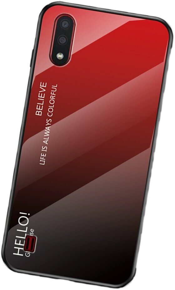 Чехол-бампер MyPads для Samsung Galaxy A01 SM-A015F (2020) стеклянный из закаленного стекла с эффектом градиент зеркальный блестящий переливающийся красный