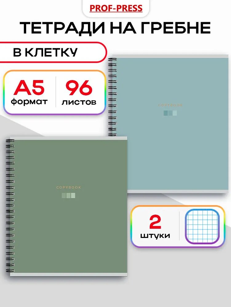 Тетрадь А5 в клетку, 96 листов, Prof-Press, набор 2 штуки