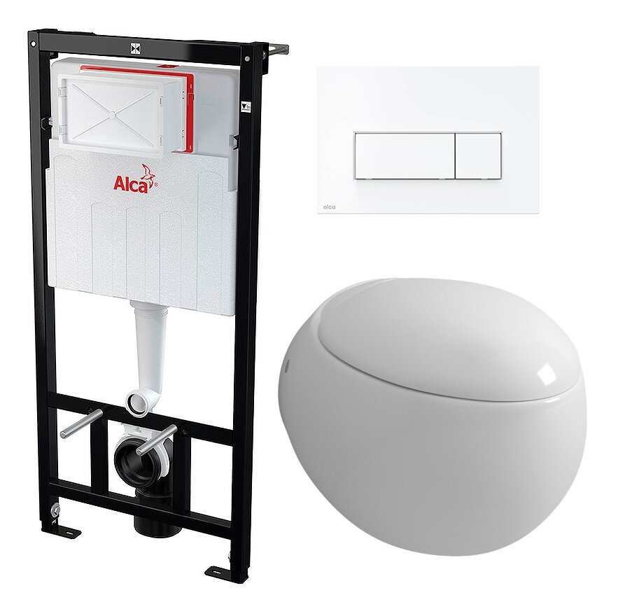 Комплект 3 в 1 инсталляция AlcaPlast + Унитаз подвесной Grossman GR-4442 + кнопка белая