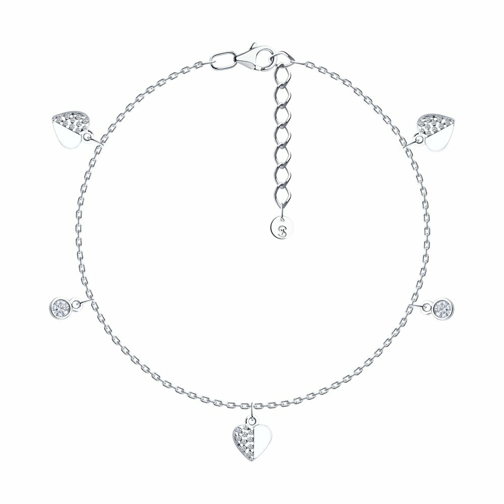 Браслет, серебро, 925 проба, родирование, фианит