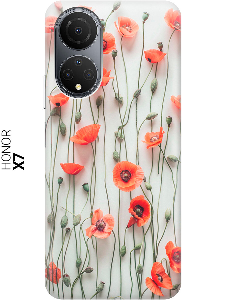Силиконовый чехол на Honor X7 / Хонор Х7 с рисунком "Маки на белой стене"