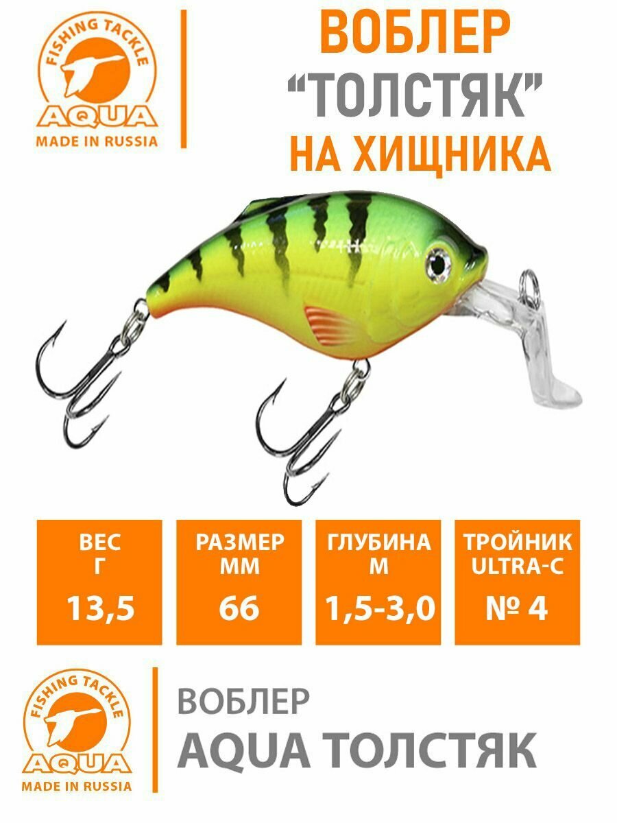 Воблер для рыбалки AQUA толстяк SR 66mm, цвет 049 (флуоресцентная макрель), 1 штука
