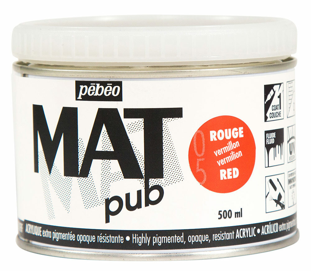 Краска акриловая Pebeo экстра матовая, Mat Pub, №2, 500 мл, красный алый