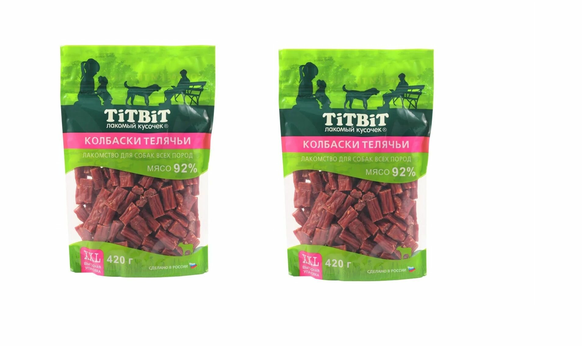 Titbit колбаски телячьи для собак, 420 г, 2 шт