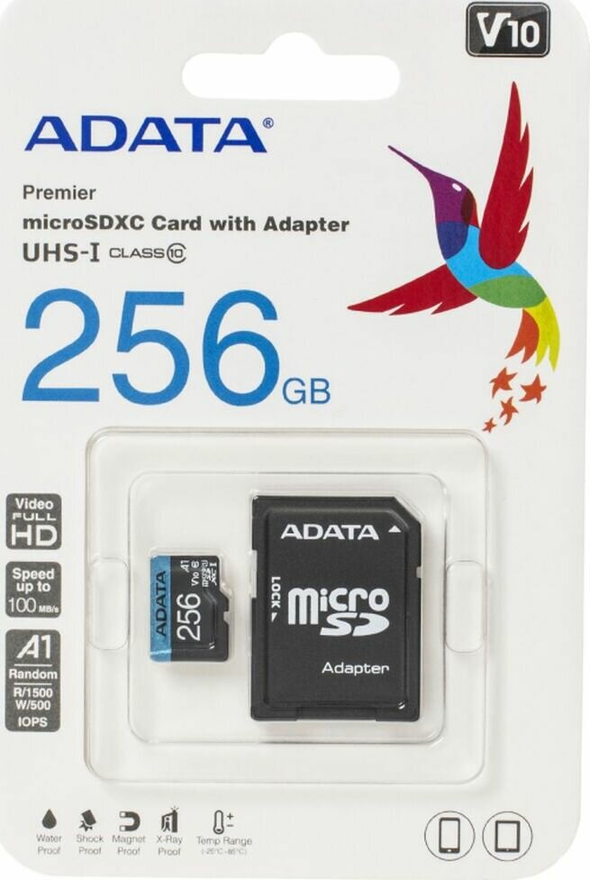 Карта памяти ADATA Premier, microSDXC, 256ГБ, Class 10 V10 A1 UHS-I — фото 1