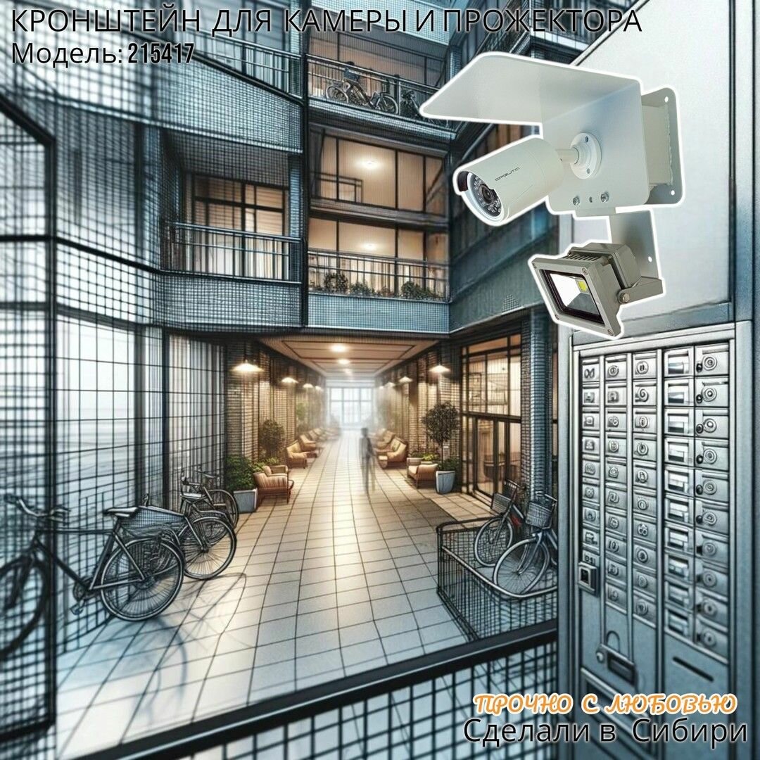 Стальная гермокоробка для камеры наблюдения, с козырьком и переходной пластиной для прожектора MAIMA-215417 цвет серый, крепеж в комплекте