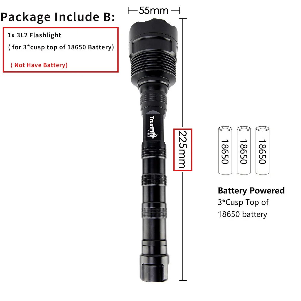 TrustFire 3L2 Flashlight, 225mm, 55mm