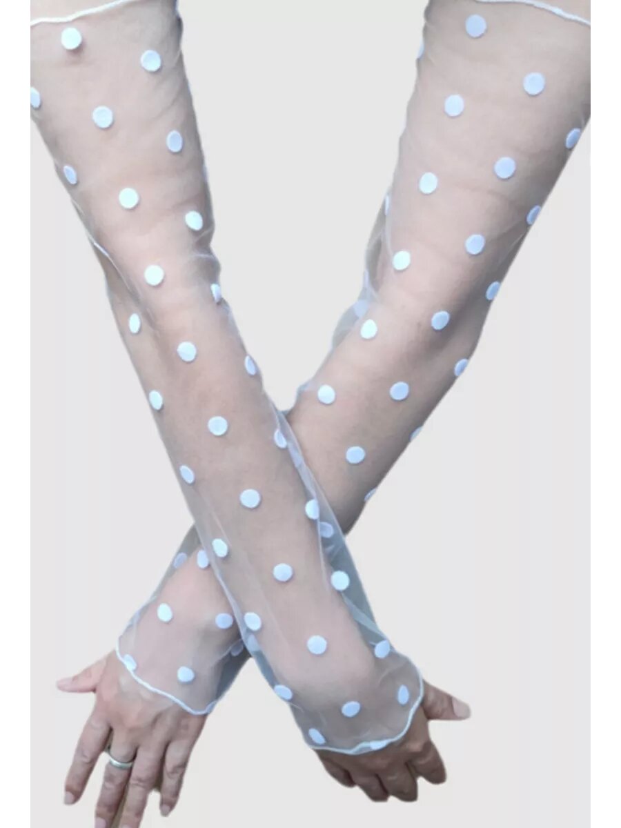 Митенки - рукав в сетку горох, белые