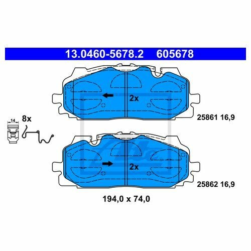 Комплект передних тормозных колодок Ate 13046056782 для Audi A4 (2015-н. в.), Audi A4 allroad (2016-н. в.), Audi A5 (2016-н. в.)