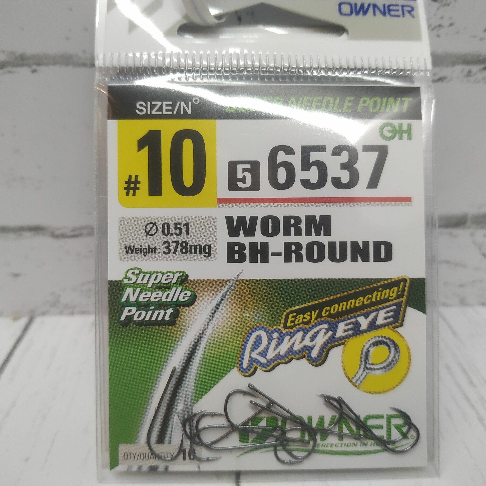 OWNER Крючок рыболовный c насечками-6537 WORM BH-ROUND BC"ORIGINАL" №10-5уп (50шт)