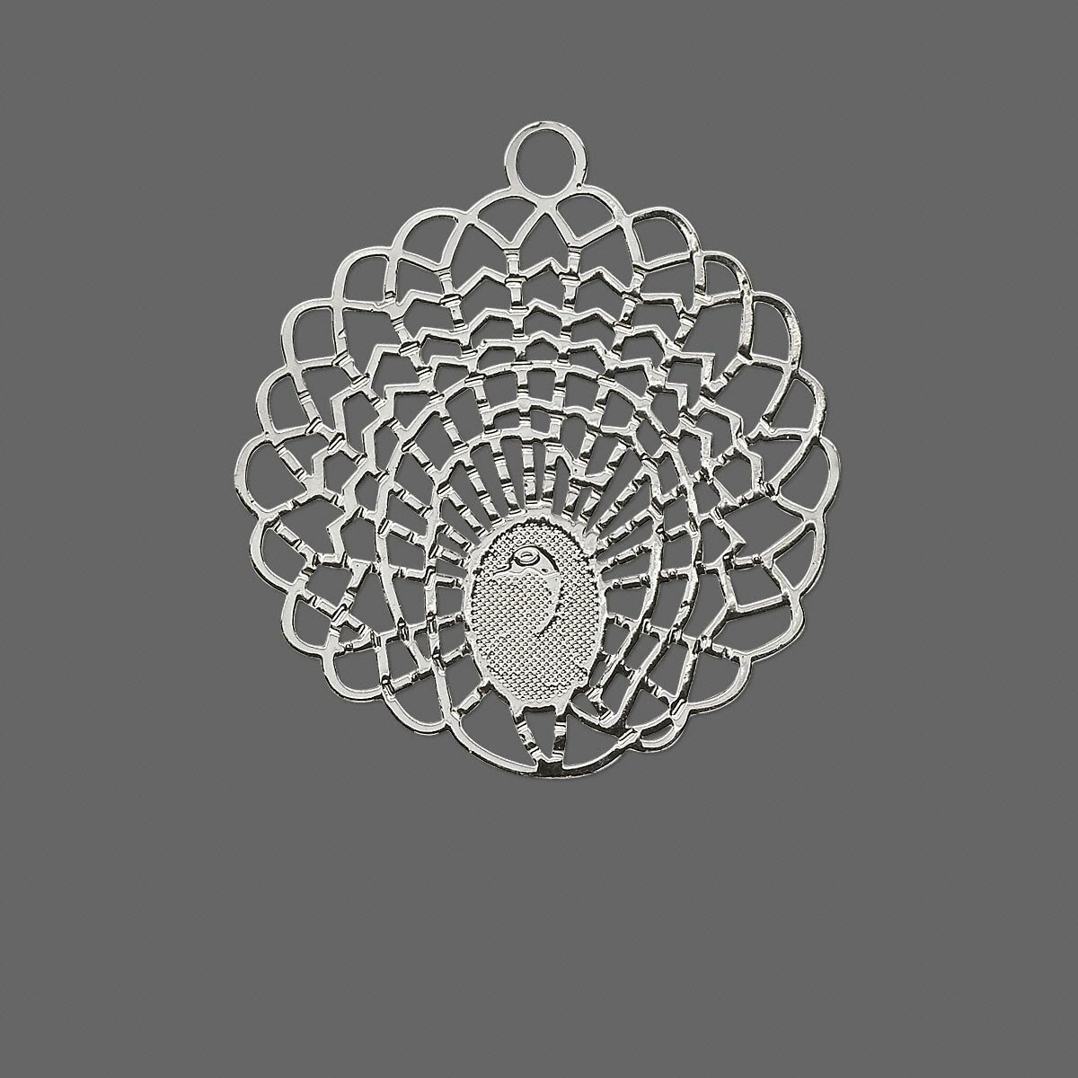 Подвеска, 33х30мм, павлин, базовый материал - латунь, посеребренный, 2 шт.