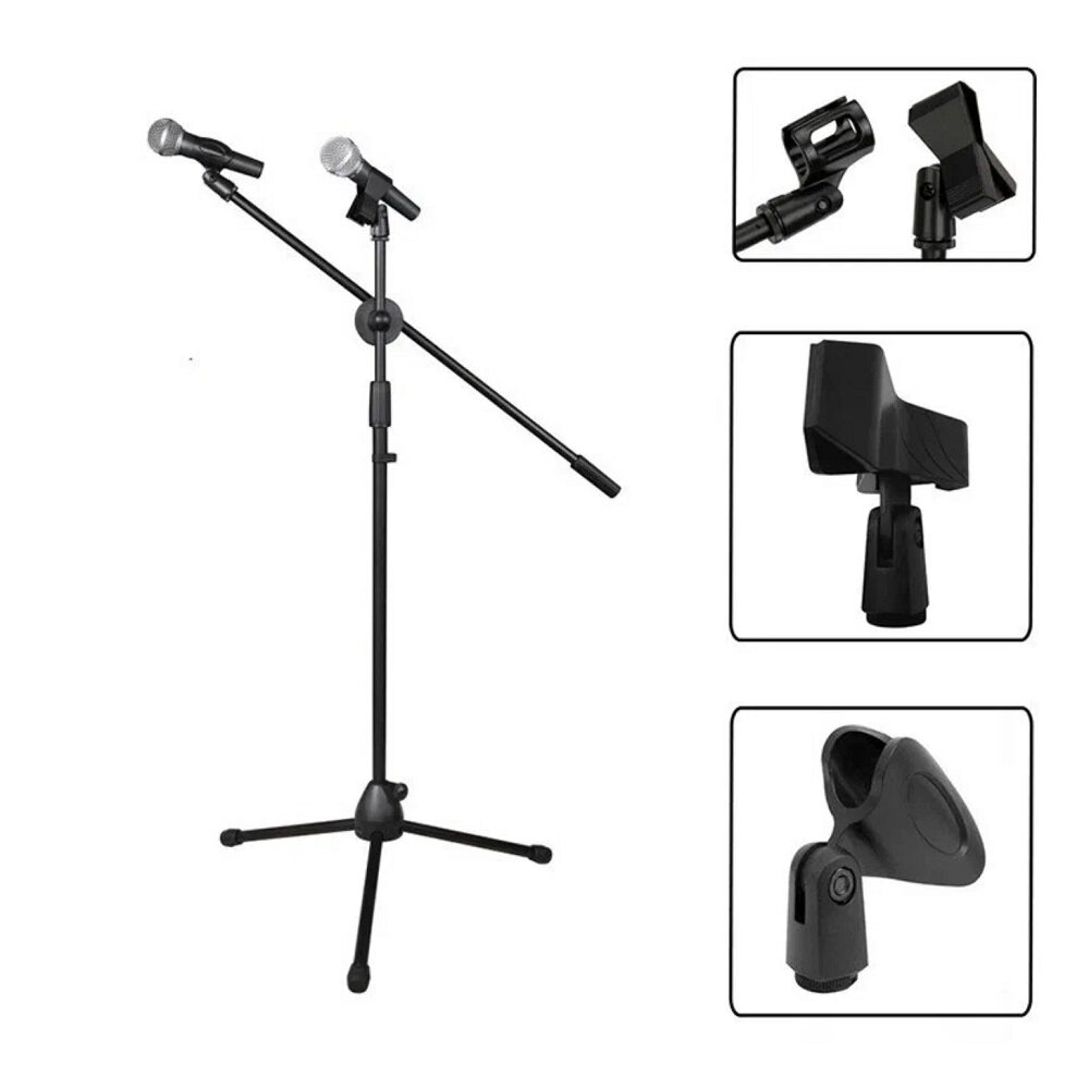 Микрофонная стойка журавль JBH с двумя держателями для микрофона, 70-140 см, черный