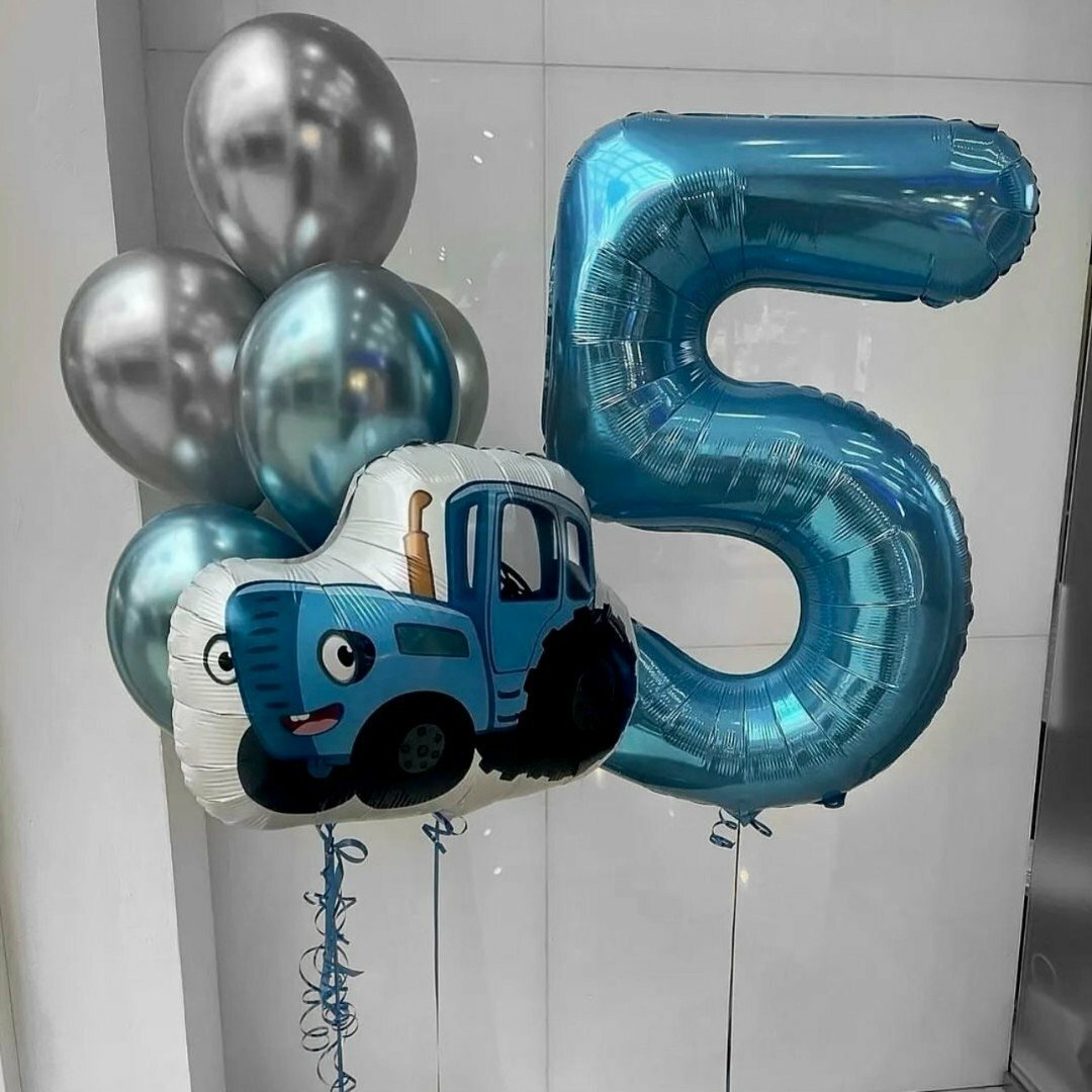 Композиция из шаров "Синий трактор" для маленьких строителей