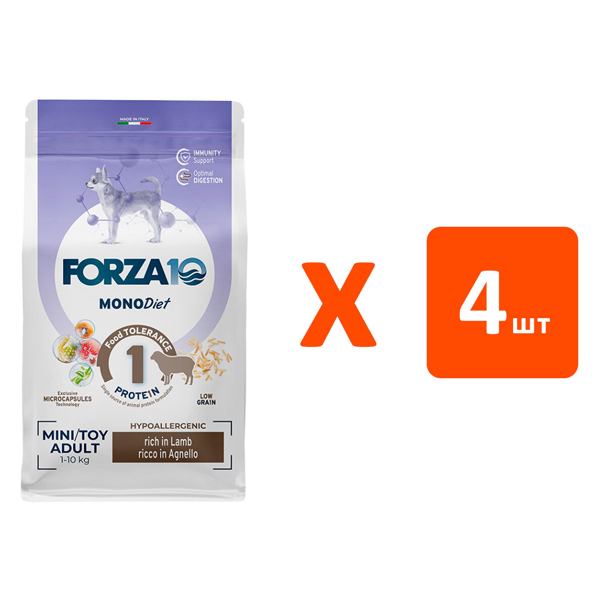 FORZA10 DOG MINI DIET монобелковый для взр собак маленьких пород при аллергии с ягненком и рисом 1,5 кг х 4 шт